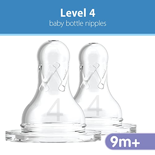 Dr. Brown’s Natural Flow® Level 4 Narrow Baby Bottle Silicone Nipple, Fast Flow, 9m+, 100% Silicone Bottle Nipple, 6 Pack