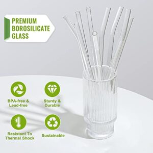 NETANY 12-Pack Reusable Glass Straws, Clear Glass Drinking Straw, 10''x10 MM, Set of 6 Straight and 6 Bent with 4 Cleaning Brushes - Perfect for Smoothies, Milkshakes, Tea, Juice - Dishwasher Safe