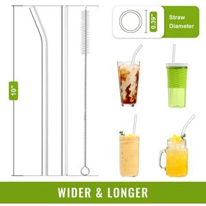 NETANY 12-Pack Reusable Glass Straws, Clear Glass Drinking Straw, 10''x10 MM, Set of 6 Straight and 6 Bent with 4 Cleaning Brushes - Perfect for Smoothies, Milkshakes, Tea, Juice - Dishwasher Safe