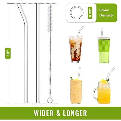 NETANY 12-Pack Reusable Glass Straws, Clear Glass Drinking Straw, 10''x10 MM, Set of 6 Straight and 6 Bent with 4 Cleaning Brushes - Perfect for Smoothies, Milkshakes, Tea, Juice - Dishwasher Safe