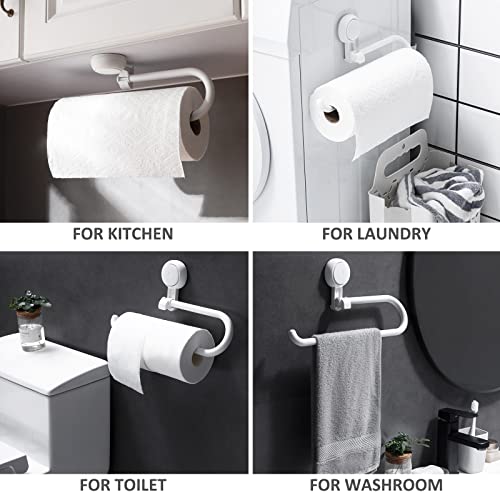 Suction Paper Towel Holder Under Cabinet, Wall Mount for Kithcen Paper Roll, No Drilling Towels Bulks, Removable & Reusable Towel Rack Multi-Used Plastic Paper Towel Holder