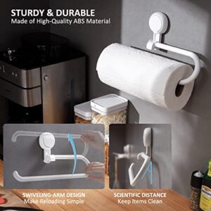 Suction Paper Towel Holder Under Cabinet, Wall Mount for Kithcen Paper Roll, No Drilling Towels Bulks, Removable & Reusable Towel Rack Multi-Used Plastic Paper Towel Holder