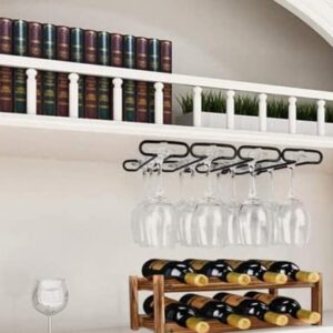 MILEE Wine Glass Rack Under Cabinet Stemware Wine Glass Holder Glasses Storage Hanger Metal Organizer for Bar Kitchen Black 1 Rows