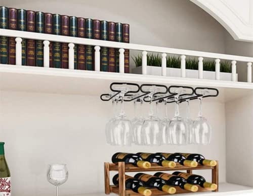 MILEE Wine Glass Rack Under Cabinet Stemware Wine Glass Holder Glasses Storage Hanger Metal Organizer for Bar Kitchen Black 1 Rows