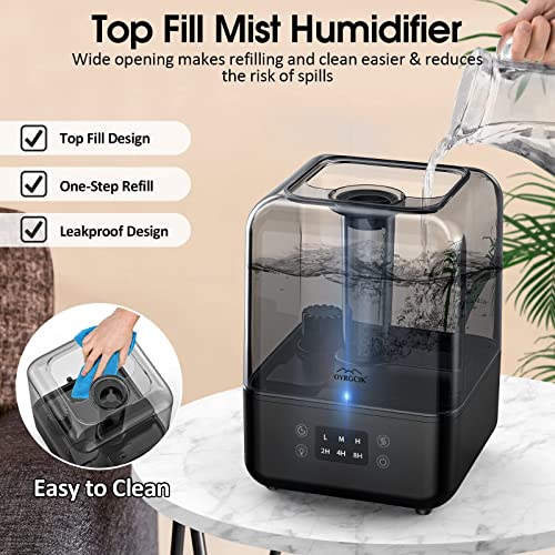 Humidifiers for Bedroom, Ultrasonic 5L Top Fill Humidifiers for Large Room Baby Home with 360° Rotation Nozzle, 3 Mist Levels, Auto Shut-Off, Timer, Essential Oil Diffuser, 30H Work Time, Quiet