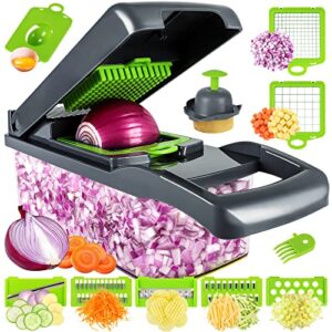 vegetable chopper, pro onion chopper, multifunctional 13 in 1 food chopper, kitchen vegetable slicer dicer cutter,veggie chopper with 8 blades,carrot and garlic chopper with container