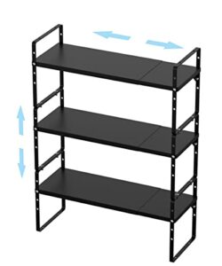 sanno expandable cabinet shelf rack,large kitchen cupboard organizer stackable counter shelf organizer large expandable shelves cupboard organizer rack, black, 3 pack