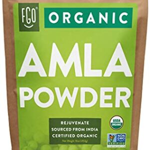 Organic Amla Powder (Amalaki) | 16oz Resealable Kraft Bag (1lb) | 100% Raw From India | by FGO