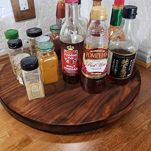 MAGIGO 12 Inches Black Walnut Wood Lazy Susan, Solid Wooden Round Kitchen Turntable Rotating Tray