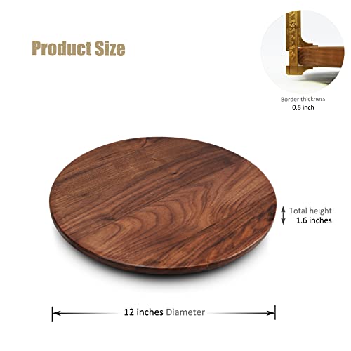 MAGIGO 12 Inches Black Walnut Wood Lazy Susan, Solid Wooden Round Kitchen Turntable Rotating Tray