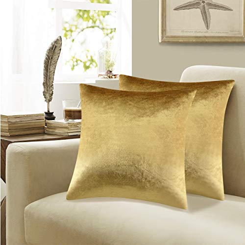 GIGIZAZA Gold Velvet Decorative Throw Pillow Covers,18x18 Pillow Covers for Couch Sofa Bed 2 Pack Soft Cushion Covers