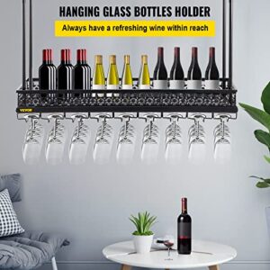 VEVOR Ceiling Wine Glass Rack, 35.8 x 13 inch Hanging Wine Glass Rack, 18.9-35.8 inch Height Adjustable Hanging Wine Rack Cabinet, Black Wall-Mounted Wine Glass Rack Perfect for Bar Cafe Kitchen