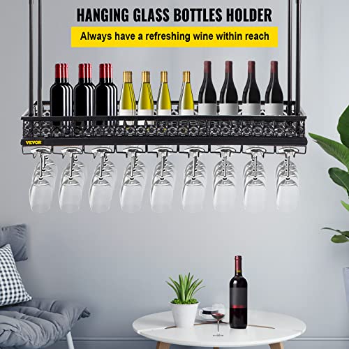 VEVOR Ceiling Wine Glass Rack, 35.8 x 13 inch Hanging Wine Glass Rack, 18.9-35.8 inch Height Adjustable Hanging Wine Rack Cabinet, Black Wall-Mounted Wine Glass Rack Perfect for Bar Cafe Kitchen