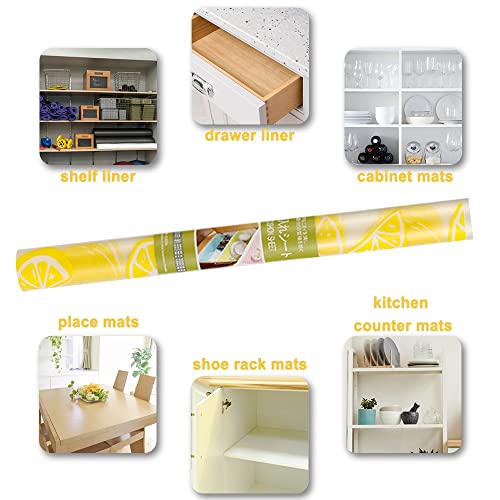 Refrigerator Liners, Washable Shelf Drawer Liners 17.7in X 79in EVA Non-Slip Non-Adhesive Cabinet Liner Liner for Refrigerator Shelf Drawers Cabinet Pantry Cupboard （Lemon）