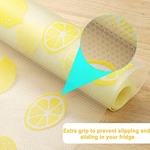 Refrigerator Liners, Washable Shelf Drawer Liners 17.7in X 79in EVA Non-Slip Non-Adhesive Cabinet Liner Liner for Refrigerator Shelf Drawers Cabinet Pantry Cupboard （Lemon）