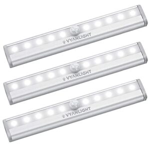 vyanlight motion sensor led lights, 10 led battery operated motion light, stick-on anywhere magnetic night light bar for under cabinet, closet, hallway, stairway, wardrobe, kitchen, vanity, 3 pack