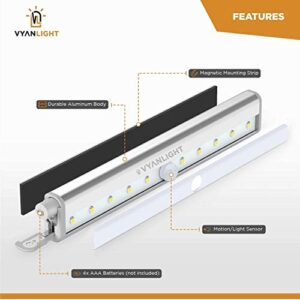 VYANLIGHT Motion Sensor LED Lights, 10 LED Battery Operated Motion Light, Stick-On Anywhere Magnetic Night Light Bar for Under Cabinet, Closet, Hallway, Stairway, Wardrobe, Kitchen, Vanity, 3 Pack