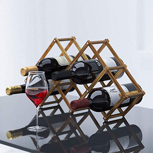 SHUNNAN Wine Rack,Wine Storage Racks Countertop,Foldable Tabletop Free Standing Wine Bottle Stand Holder,6 Bottle Wooden Wine Racks,Display Shelf for Home Kitchen Bar Cabinets(6 Bottle)