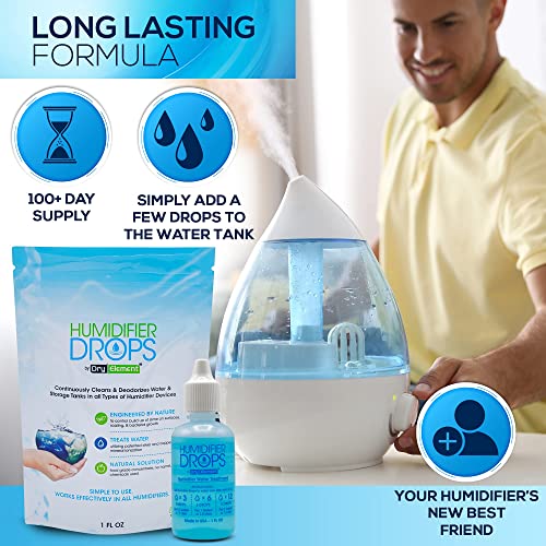 Humidifier Drops - Natural Food Grade Concentrate, Formula Prevents Slimy Buildup on Surfaces, Reduces Scaling - Cleans & Deodorizes Water Inside All Humidifier Models, 100+ Day Supply, Made in USA