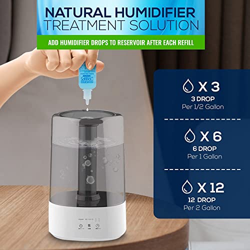 Humidifier Drops - Natural Food Grade Concentrate, Formula Prevents Slimy Buildup on Surfaces, Reduces Scaling - Cleans & Deodorizes Water Inside All Humidifier Models, 100+ Day Supply, Made in USA