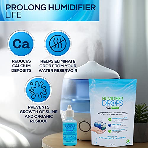 Humidifier Drops - Natural Food Grade Concentrate, Formula Prevents Slimy Buildup on Surfaces, Reduces Scaling - Cleans & Deodorizes Water Inside All Humidifier Models, 100+ Day Supply, Made in USA