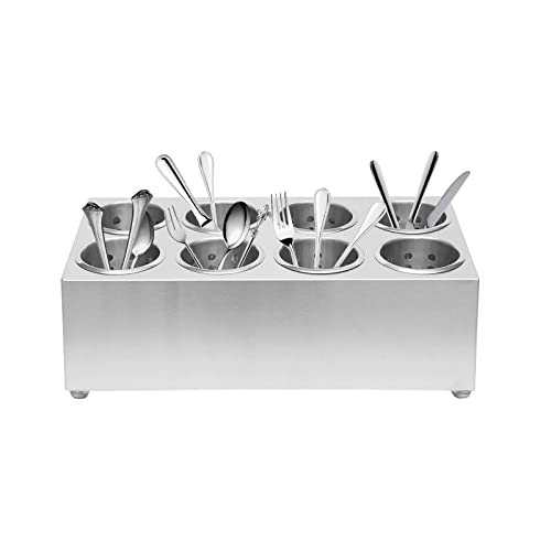 Fetcoi 8 Holes Cylinder Flatware Silverware Utensil Holder Organizer Caddy, Commercial Stainless Steel Countertop Silverware Organizer for Restaurant Hotel Buffet