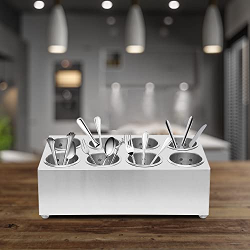 Fetcoi 8 Holes Cylinder Flatware Silverware Utensil Holder Organizer Caddy, Commercial Stainless Steel Countertop Silverware Organizer for Restaurant Hotel Buffet