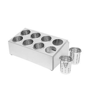 Fetcoi 8 Holes Cylinder Flatware Silverware Utensil Holder Organizer Caddy, Commercial Stainless Steel Countertop Silverware Organizer for Restaurant Hotel Buffet