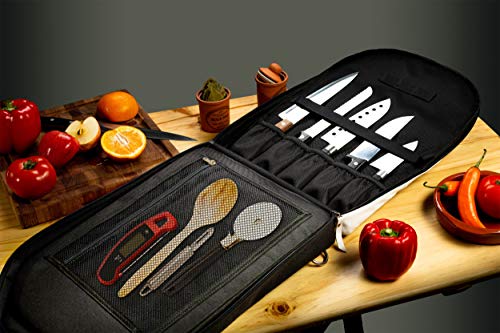 EVERPRIDE Chef Knife Bag (19 Slots) Holds 15 Knives PLUS 4 Zipper Compartments for Cooking Tools, Tablets and More - Lightweight Backpack for Chefs and Culinary School Students (Bag Only)