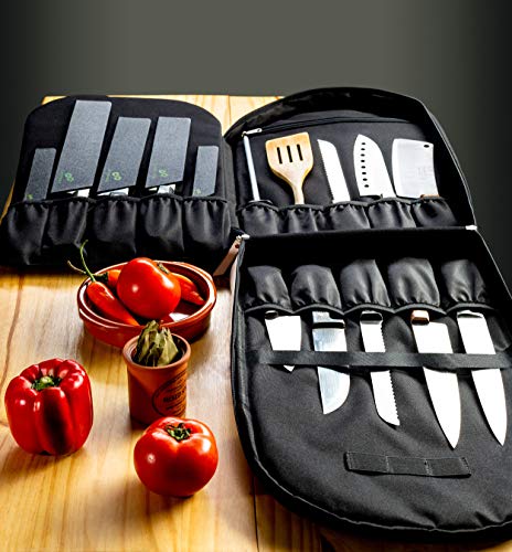 EVERPRIDE Chef Knife Bag (19 Slots) Holds 15 Knives PLUS 4 Zipper Compartments for Cooking Tools, Tablets and More - Lightweight Backpack for Chefs and Culinary School Students (Bag Only)