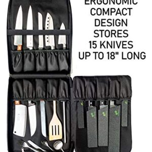 EVERPRIDE Chef Knife Bag (19 Slots) Holds 15 Knives PLUS 4 Zipper Compartments for Cooking Tools, Tablets and More - Lightweight Backpack for Chefs and Culinary School Students (Bag Only)