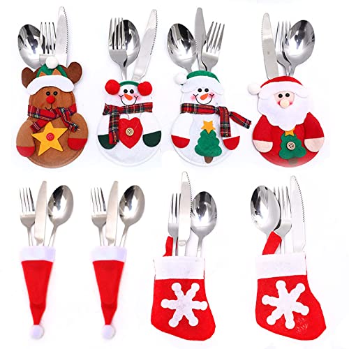 WeePaww 8Pcs Christmas Tableware Holders Set, Santa Silverware-Holders Cutlery-Holders Flatware-Organizers Knife and Fork Bags Covers for Christmas Party Decorations Xmas Dinner Table Decor Ornaments