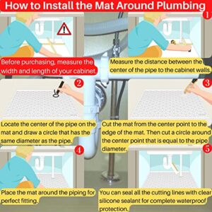 maryha Under Sink Mat for Kitchen Cabinet - Waterproof Silicone Proctor Tray for Leaks, Drips, Spills - Flexible Shelf Liner with Raised Edge and Drain Hole for Kitchen, Bathroom - 34" x 22" White