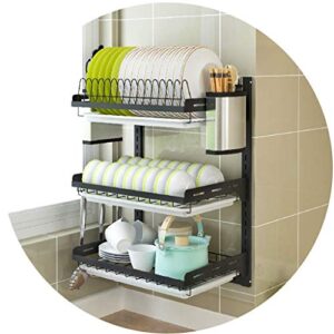 fehun sinks,3-layer 201 stainless steel kitchen wall-mounted dish rack drain rack with chopsticks cage,holder