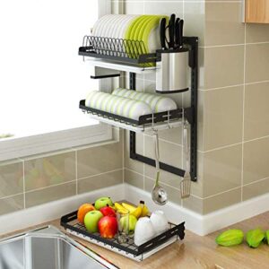 FEHUN Sinks,3-Layer 201 Stainless Steel Kitchen Wall-Mounted Dish Rack Drain Rack with Chopsticks Cage,Holder