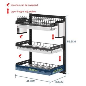 FEHUN Sinks,3-Layer 201 Stainless Steel Kitchen Wall-Mounted Dish Rack Drain Rack with Chopsticks Cage,Holder