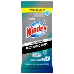 windex electronics wipes, pre-moistened, provides streak-free shine, 25 count