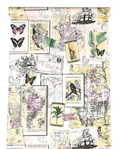 self adhesive vinyl vintage butterfly birds map contact paper shelf liner cabinets dresser drawer liner furniture sticker wall paper 17.7x117 inches