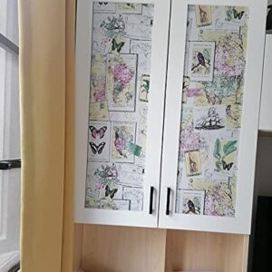 Self Adhesive Vinyl Vintage Butterfly Birds Map Contact Paper Shelf Liner Cabinets Dresser Drawer Liner Furniture Sticker Wall Paper 17.7X117 Inches