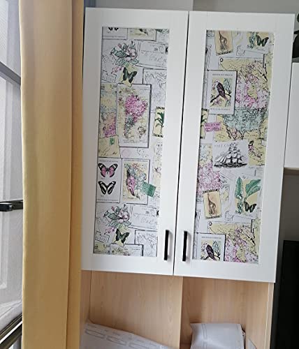 Self Adhesive Vinyl Vintage Butterfly Birds Map Contact Paper Shelf Liner Cabinets Dresser Drawer Liner Furniture Sticker Wall Paper 17.7X117 Inches