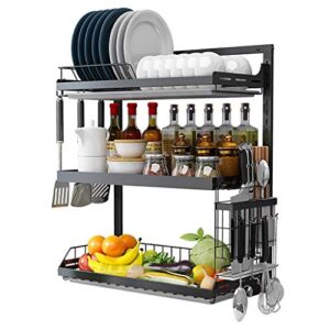 fehun sinks,wall-mounted 3-layer 201 stainless steel dish rack drain rack with drain pan,chopstick holder,kitchen rack