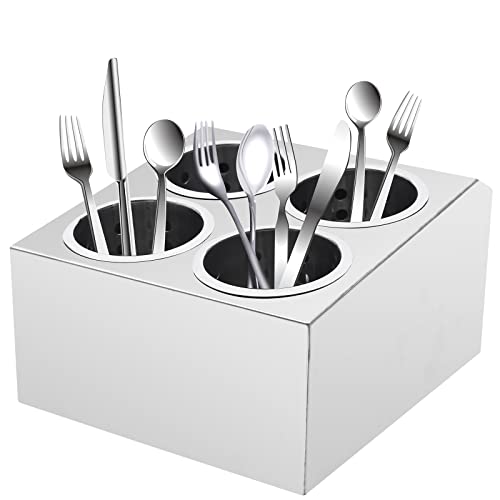 Commercial 4-Hole Stainless Steel Cylinder Flatware Silverware Utensil Holder Organizer Canddy