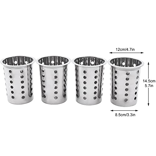 Commercial 4-Hole Stainless Steel Cylinder Flatware Silverware Utensil Holder Organizer Canddy