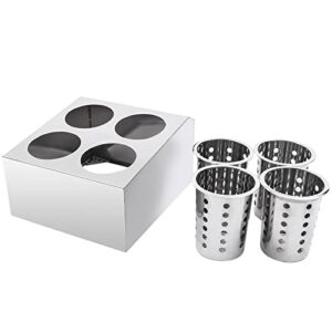 Commercial 4-Hole Stainless Steel Cylinder Flatware Silverware Utensil Holder Organizer Canddy