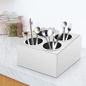 Commercial 4-Hole Stainless Steel Cylinder Flatware Silverware Utensil Holder Organizer Canddy