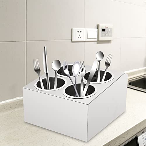 Commercial 4-Hole Stainless Steel Cylinder Flatware Silverware Utensil Holder Organizer Canddy