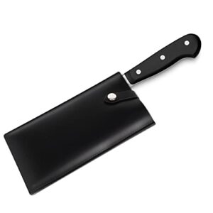 ozzptuu durable pu leather meat cleaver sheath heavy duty chef knife guard butcher chef wide knives blade edge protectors (black)