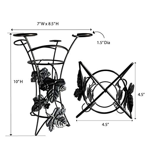 Lily's Home Wine Bottle and Glasses Rack. Counter or Table Top Free Standing Holder for One Wine Bottle and Four Glasses. Black