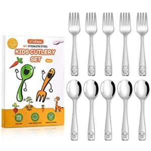 vitever 10-piece toddler utensils, kids stainless steel silverware set, children safe forks and spoons – mirror polished, dishwasher safe