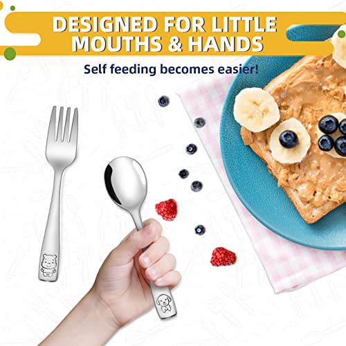 VITEVER 10-Piece Toddler Utensils, Kids Stainless Steel Silverware Set, Children Safe Forks and Spoons - Mirror Polished, Dishwasher Safe